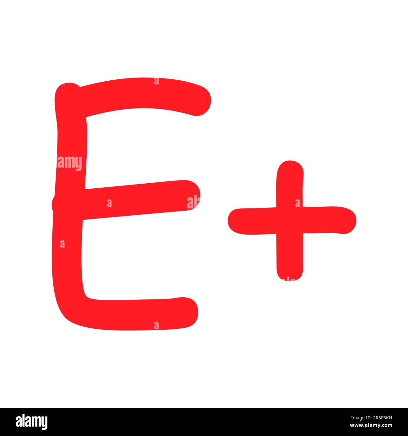 Grade result E plus. Hand drawn icon in red color. Test exam mark ...