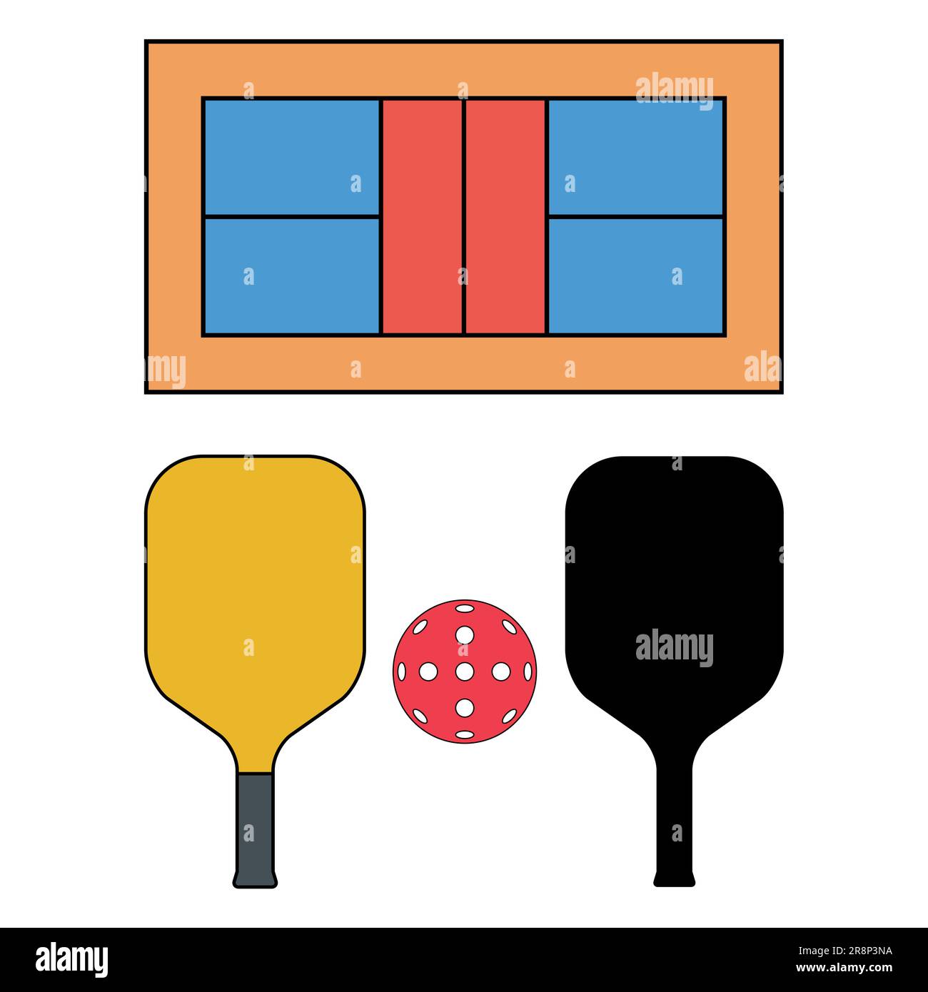 Set of Pickleball racket sport, indoor paddle icon, web flat symbol ...