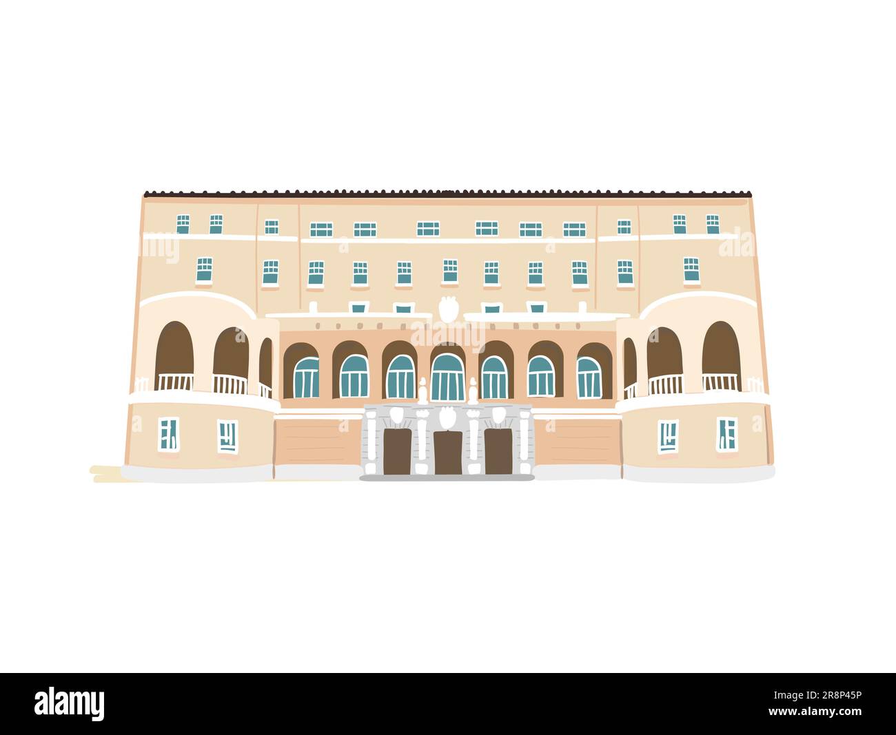 Hawaii City Building. Honolulu architecture. hand drawn icon of famous ...