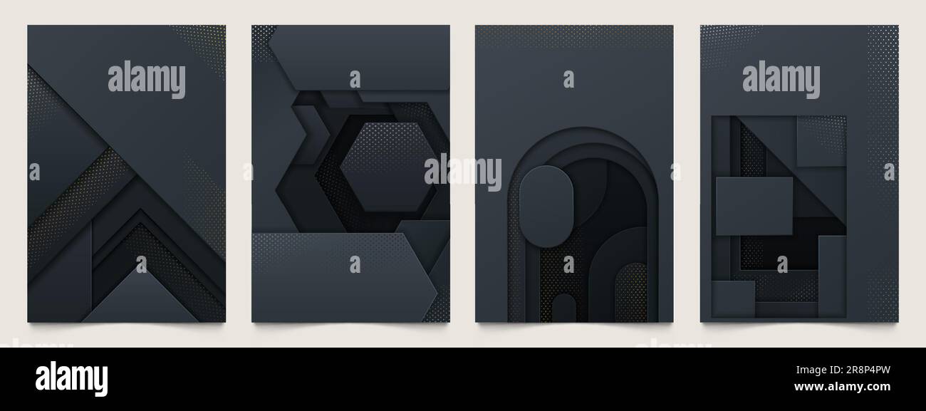 Papercut abstract posters. Geometric abstract covers with origami forms ...