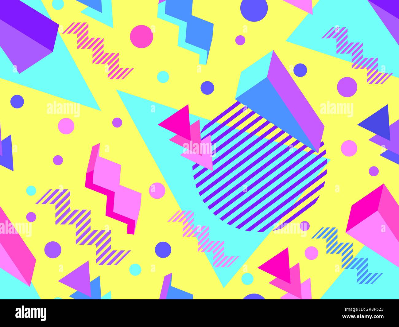 3D geometric seamless pattern in 80s style. 3d isometric triangles ...