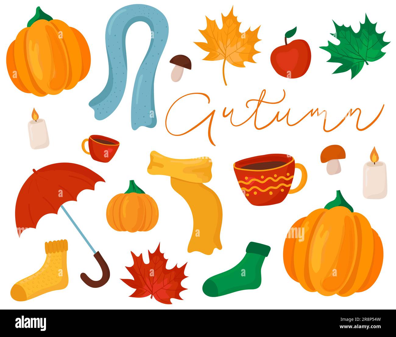 Vector set of autumn icons for any design Cozy and bright fall symbols ...