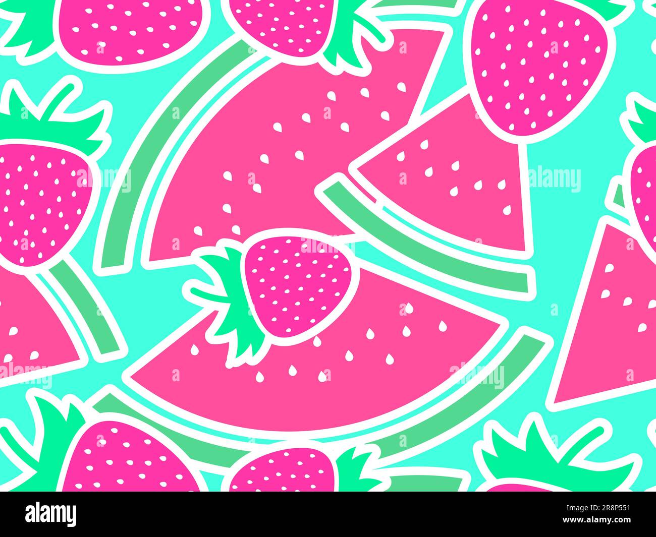 Watermelon and strawberry seamless pattern. Summer berry mix of ...