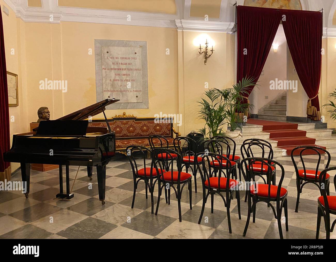 Foyer view of the Municipal Theater dedicated to Luigi Pirandello in ...