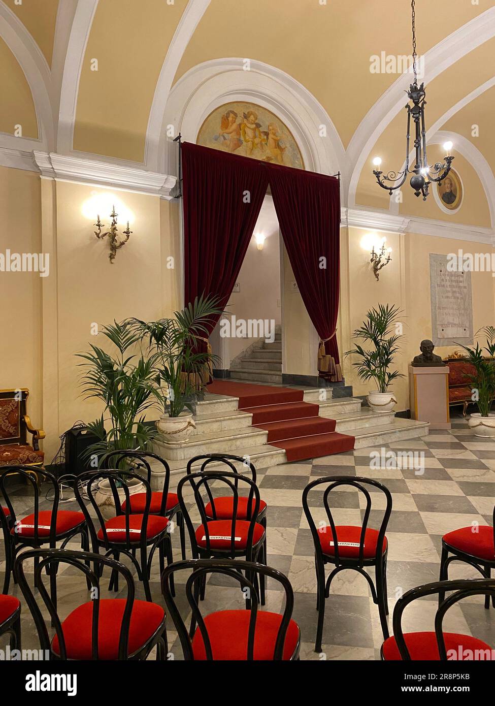 Foyer view of the Municipal Theater dedicated to Luigi Pirandello in ...