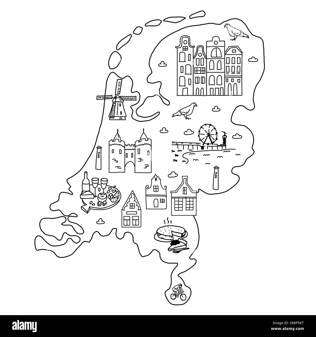 Doodle illustrated map of Netherlands. Travel illustration with holland ... Doodle illustrated map of Netherlands. Travel illustration with holland ...