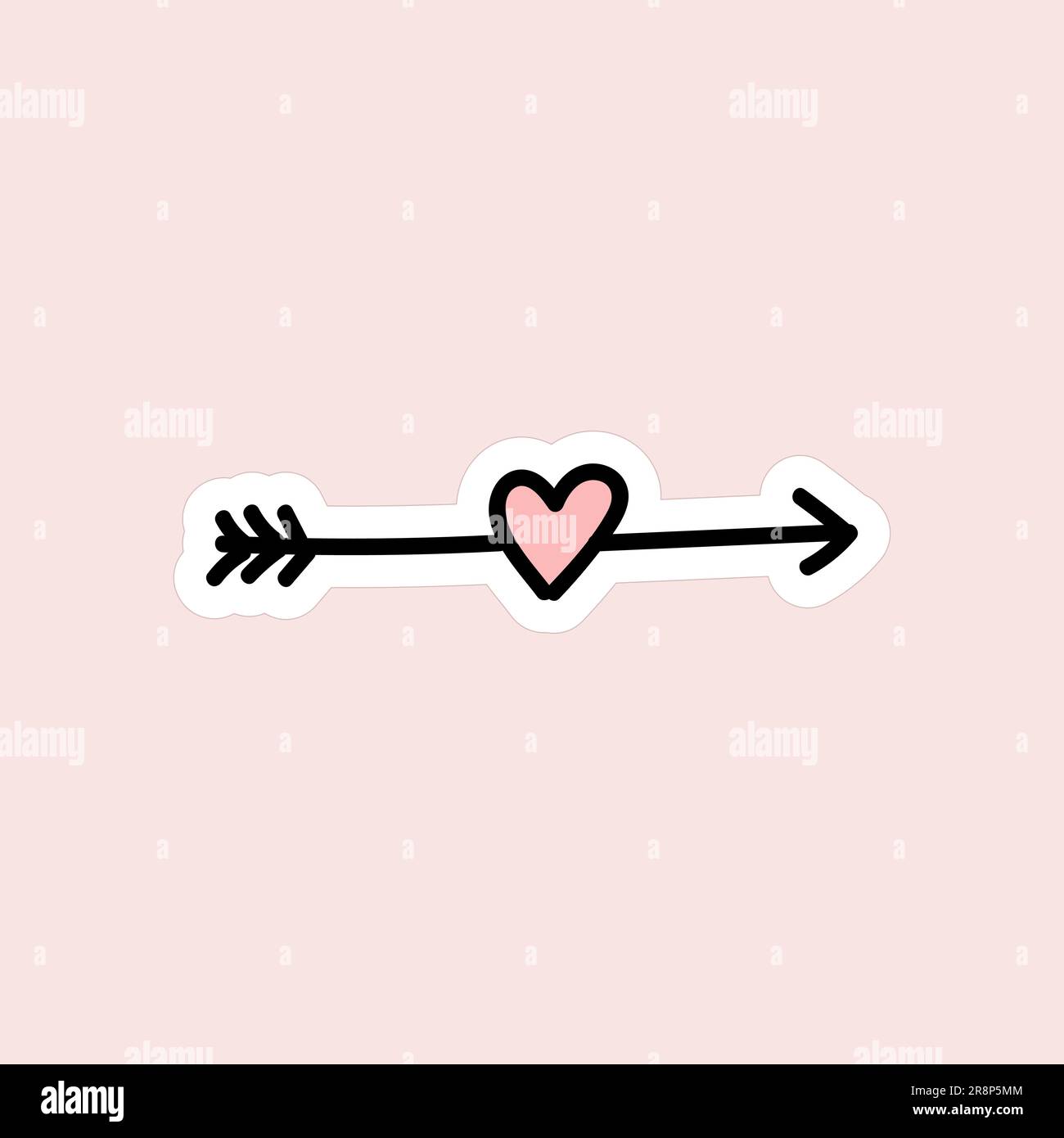 Hand drawn sticker for Valentine's day. Cute cupid's arrow with heart ...