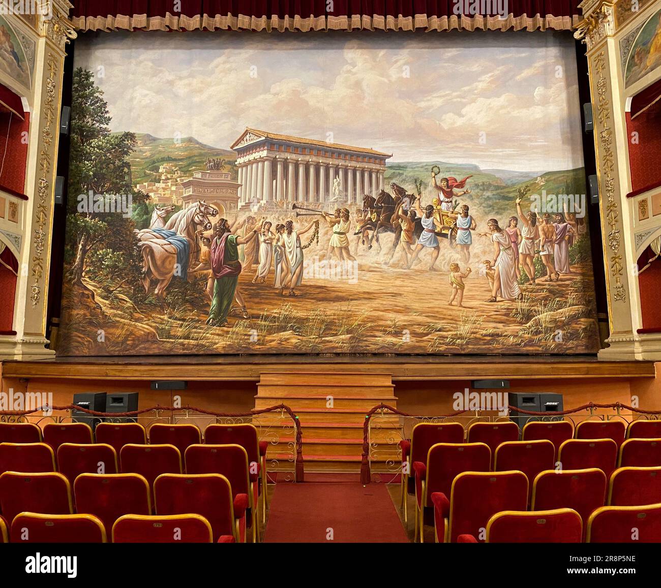 Stage curtain of the Municipal Theater dedicated to Luigi Pirandello in ...