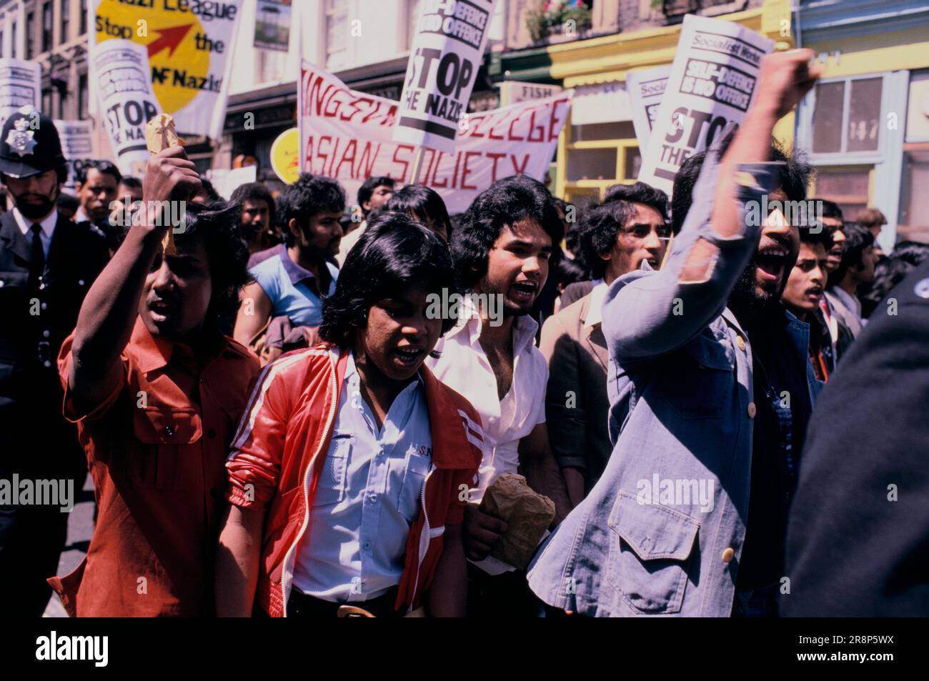 Ethnic Bengali asian local population march and demonstration against ...