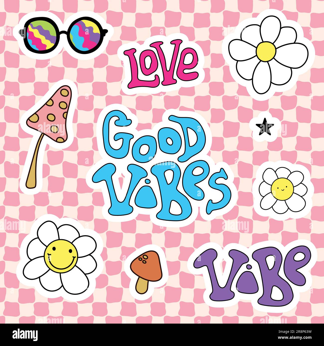 Groovy distorted chessboard background with pink and beige parts. Cute ...