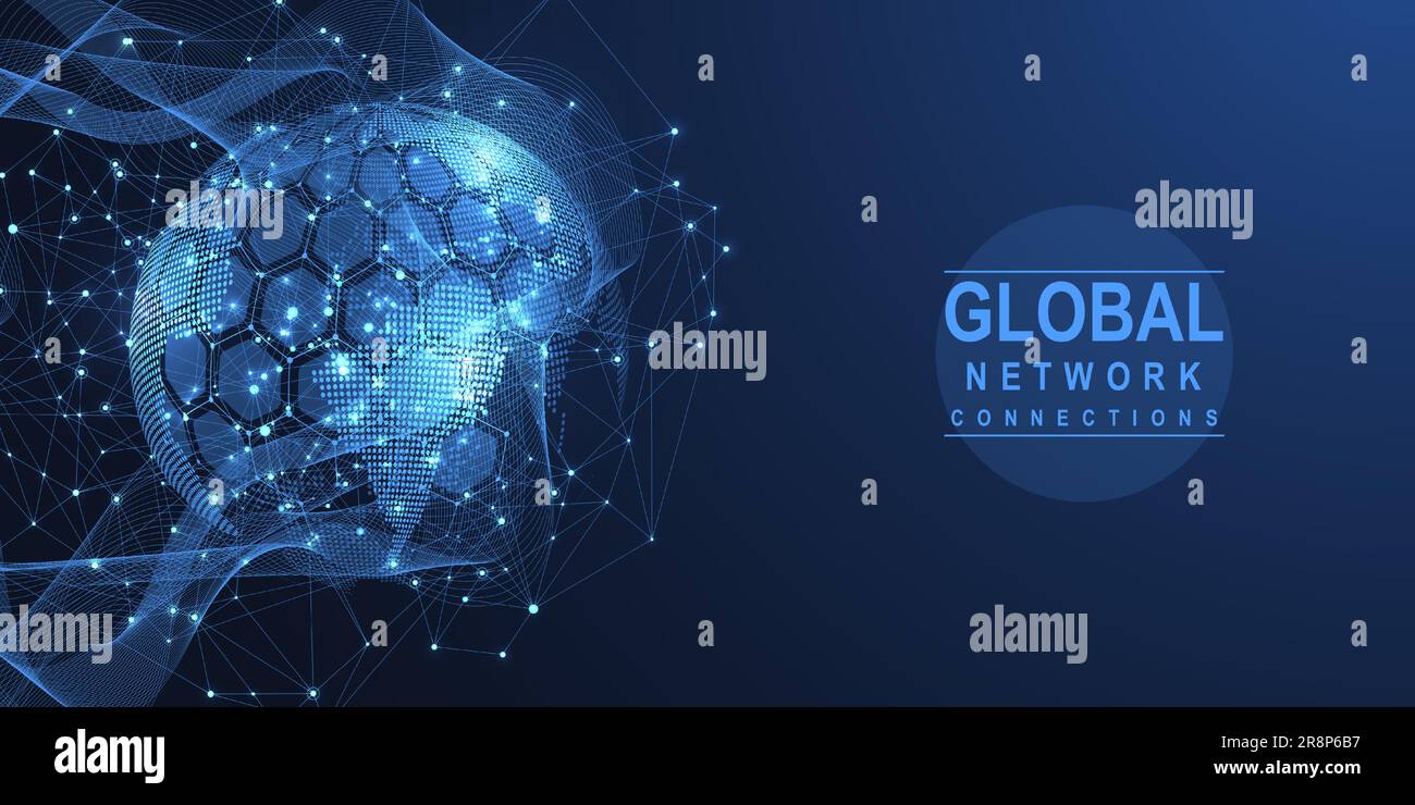 Global network connection concept. Big data visualization. Social network communication in the ...