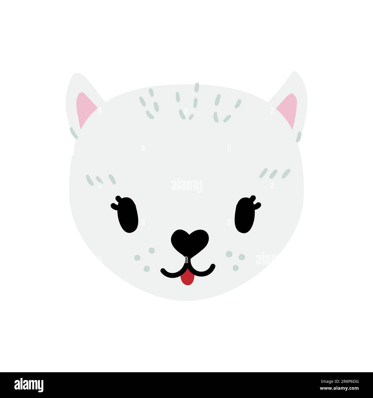 Cute hand drawn cat. White grey animal s face with nice elements ...