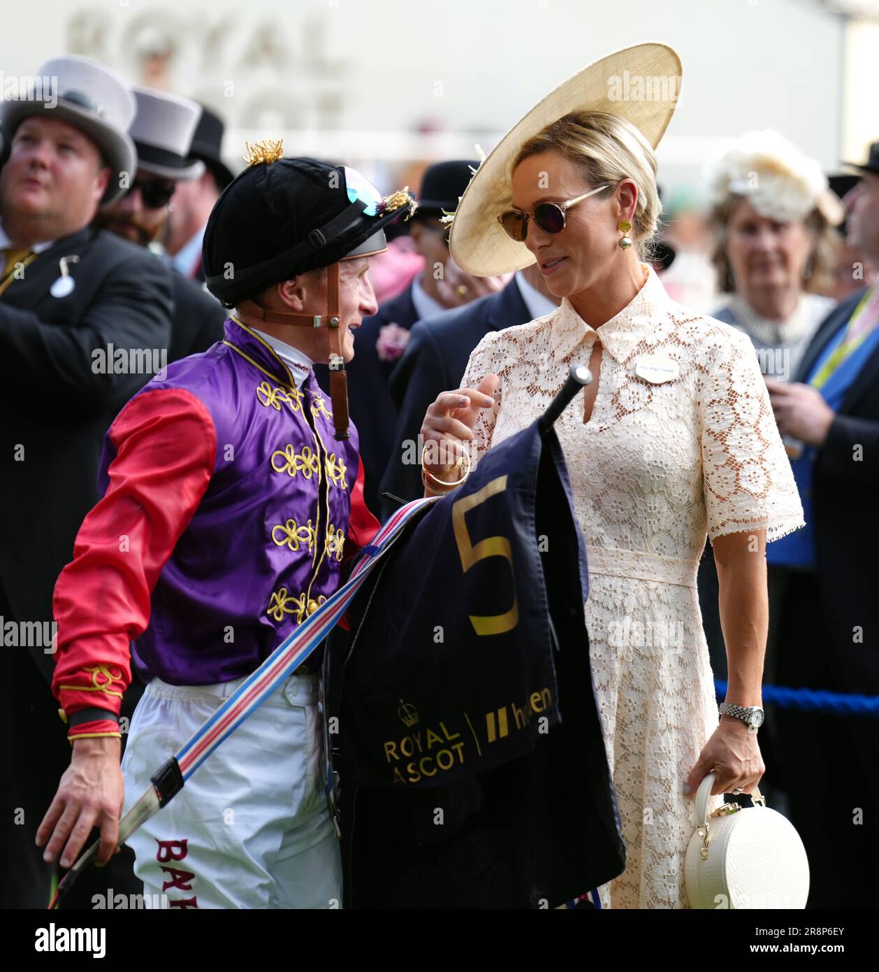 Zara Tindall with jockey Tom Marquand, after riding Desert Hero to ...