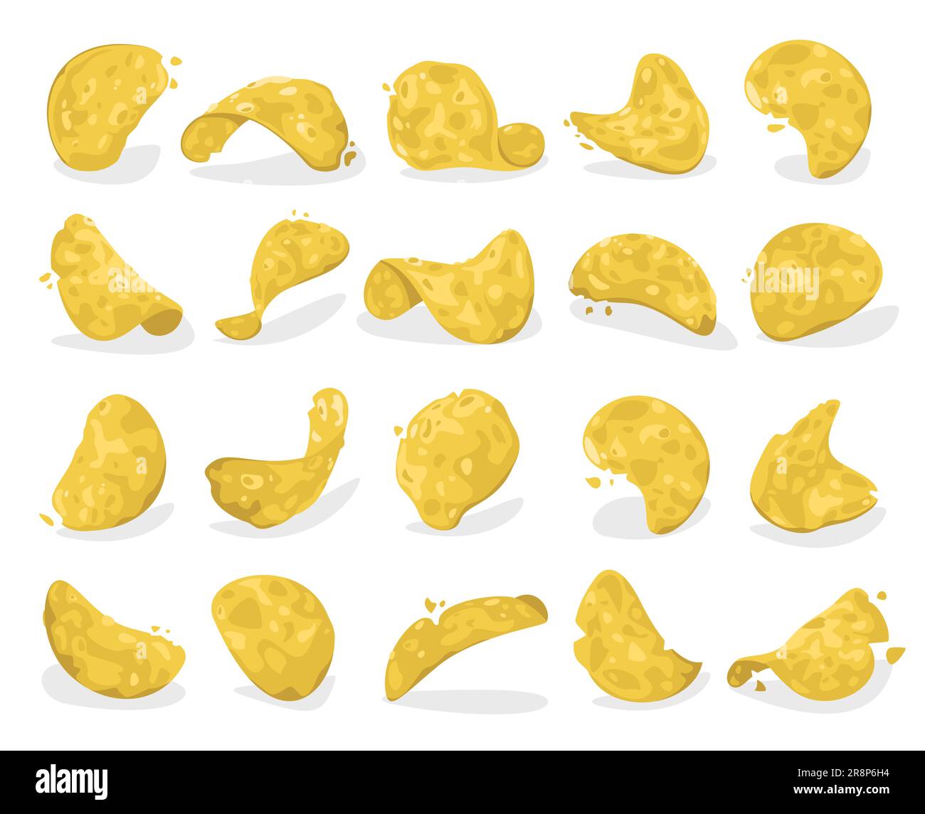 Potato chips set. Crispy salted fast food snack, unhealthy delicious ...