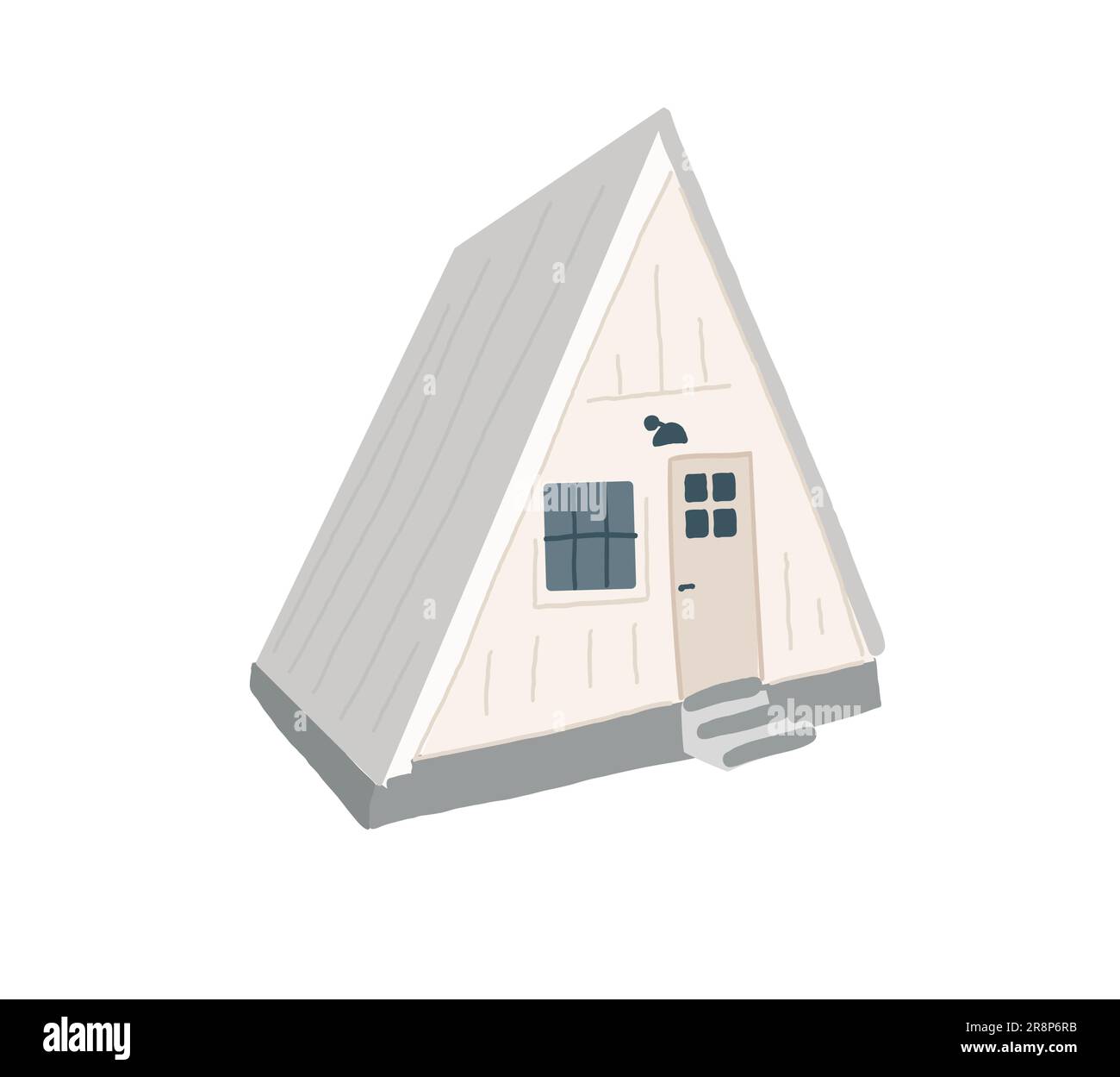 Hand drawn doodle flat building. Triangle rustic wooden house. Cute ...