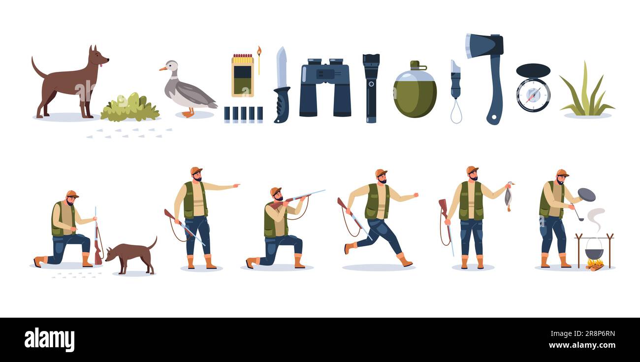 Hunter ammunition cartoon character gunner sniper rifles with hunting ...