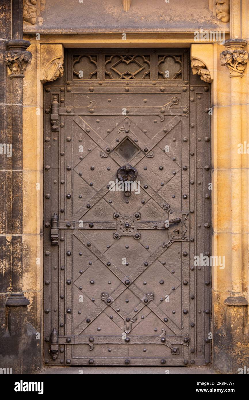PRAGUE, CZECH REPUBLIC, EUROPE - St. Vitus Cathedral, ornate metal door ...
