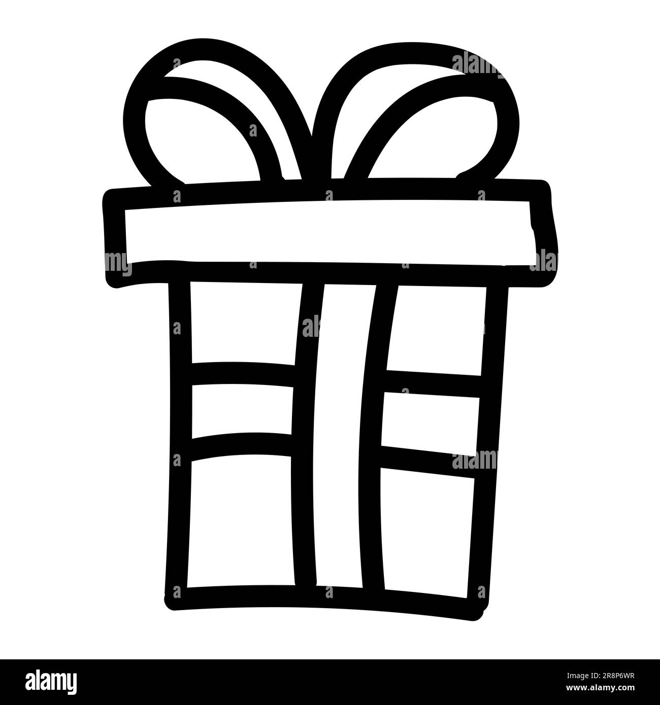 Hand drawn doodle gift box. Square Christmas present with large bow ...