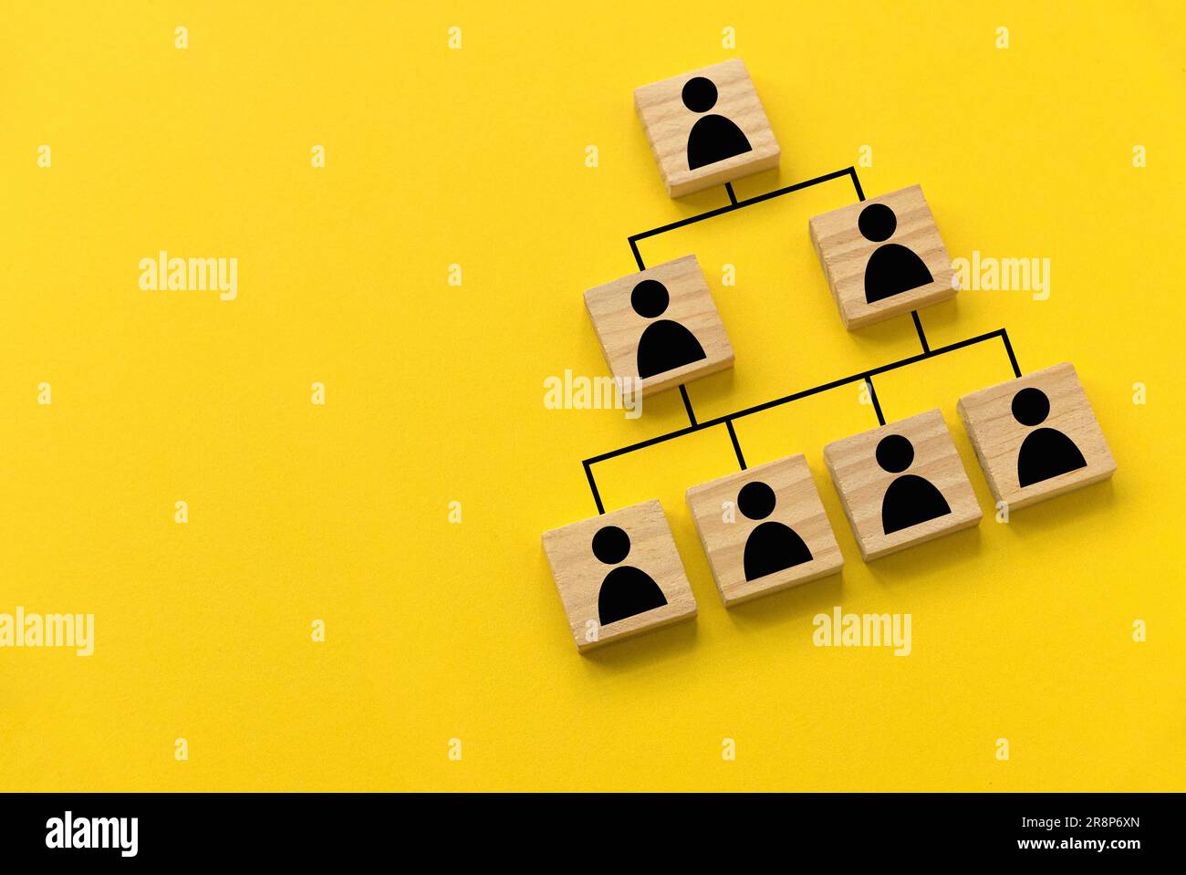 Company hierarchical organizational chart of blocks on yellow ...