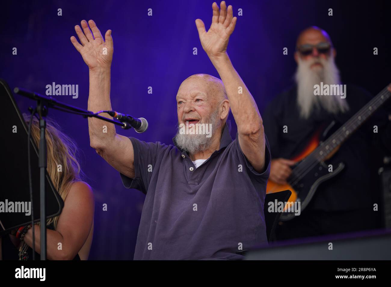Michael Eavis appears with his band on the Park Stage at the ...
