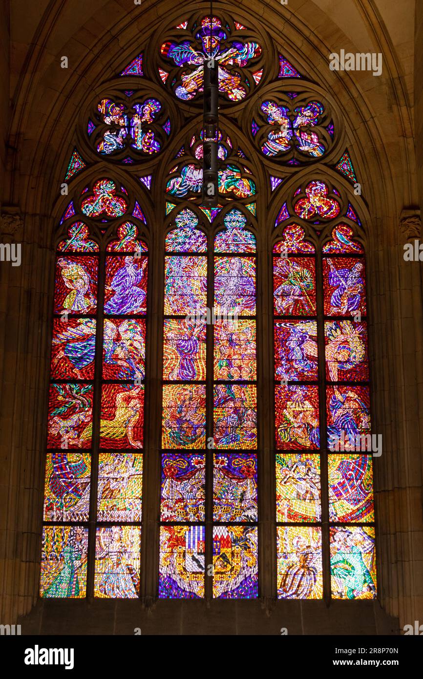 PRAGUE, CZECH REPUBLIC, EUROPE - St. Vitus Cathedral stained glass ...
