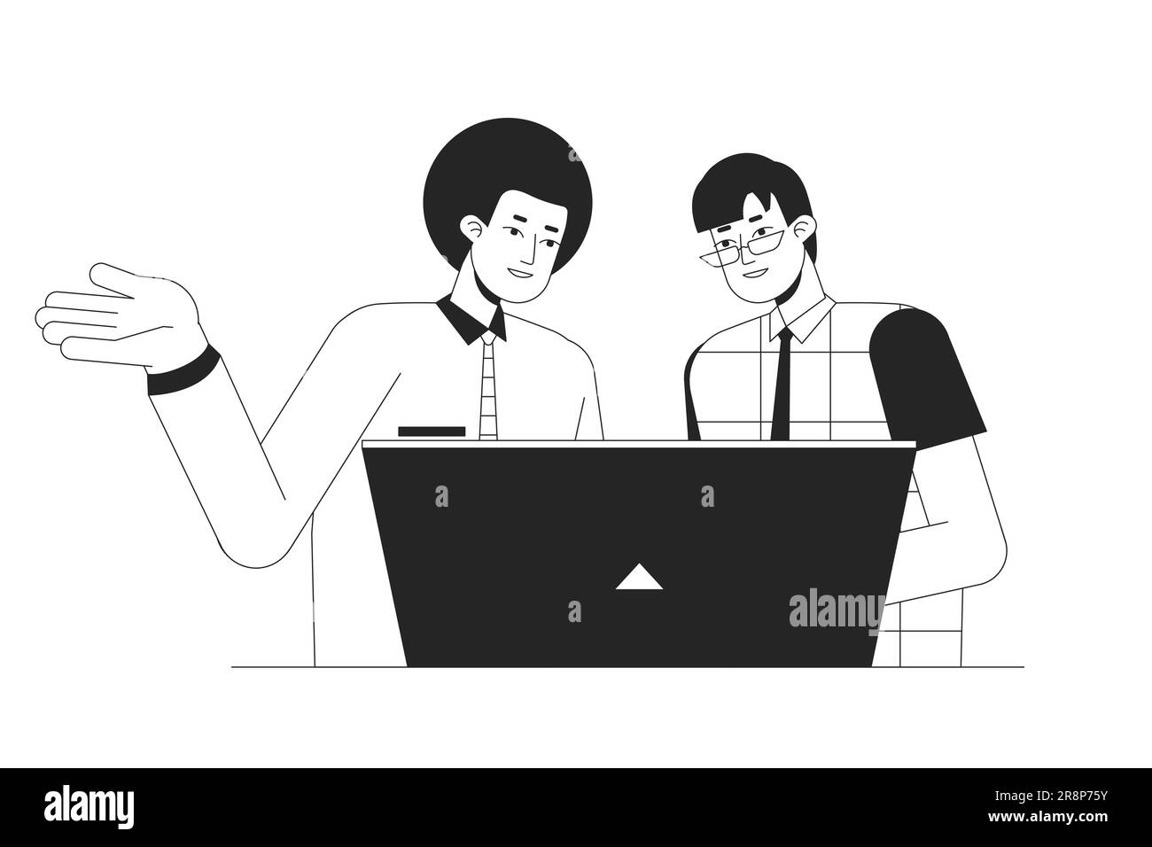 Corporate trainer training job intern flat line black white vector ...