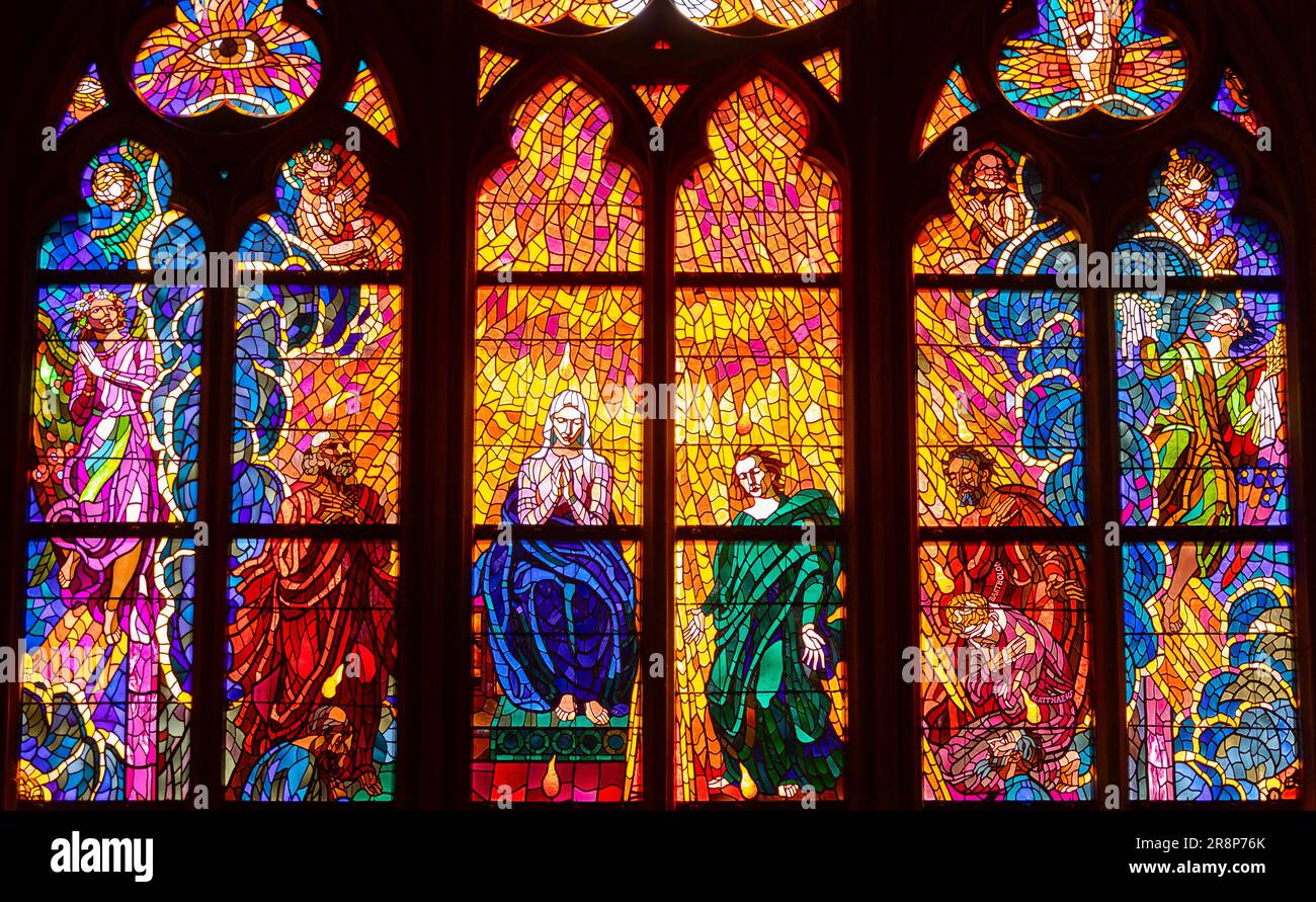 PRAGUE, CZECH REPUBLIC, EUROPE - St. Vitus Cathedral stained glass ...