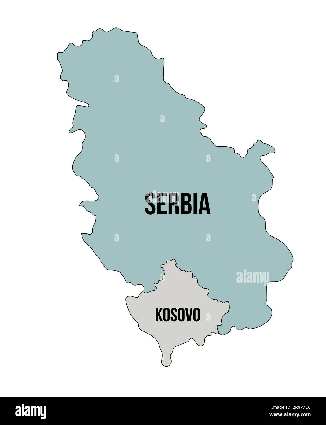 Simple map with borders between Republic of Serbia and the Republic of Kosovo. Crisis between ...