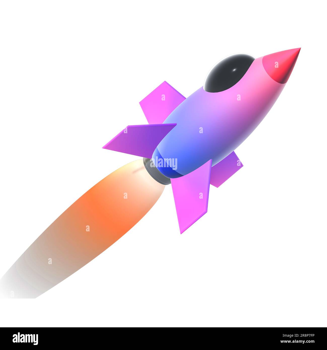 Cartoon rocket spaceship launching isolated on white background, 3d ...