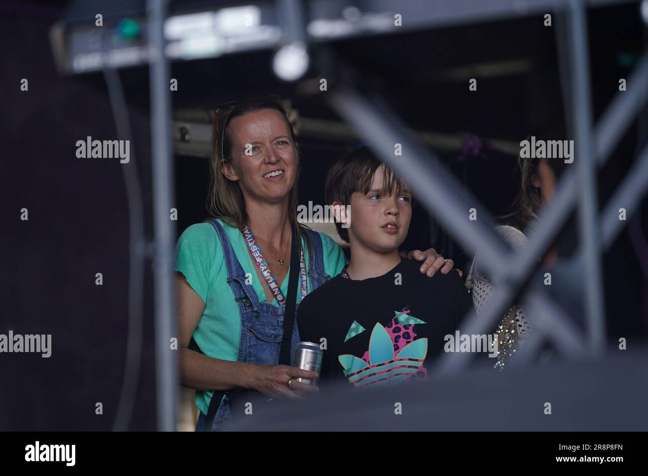 Emily Eavis watches Michael Eavis and his band on the Park Stage at the ...