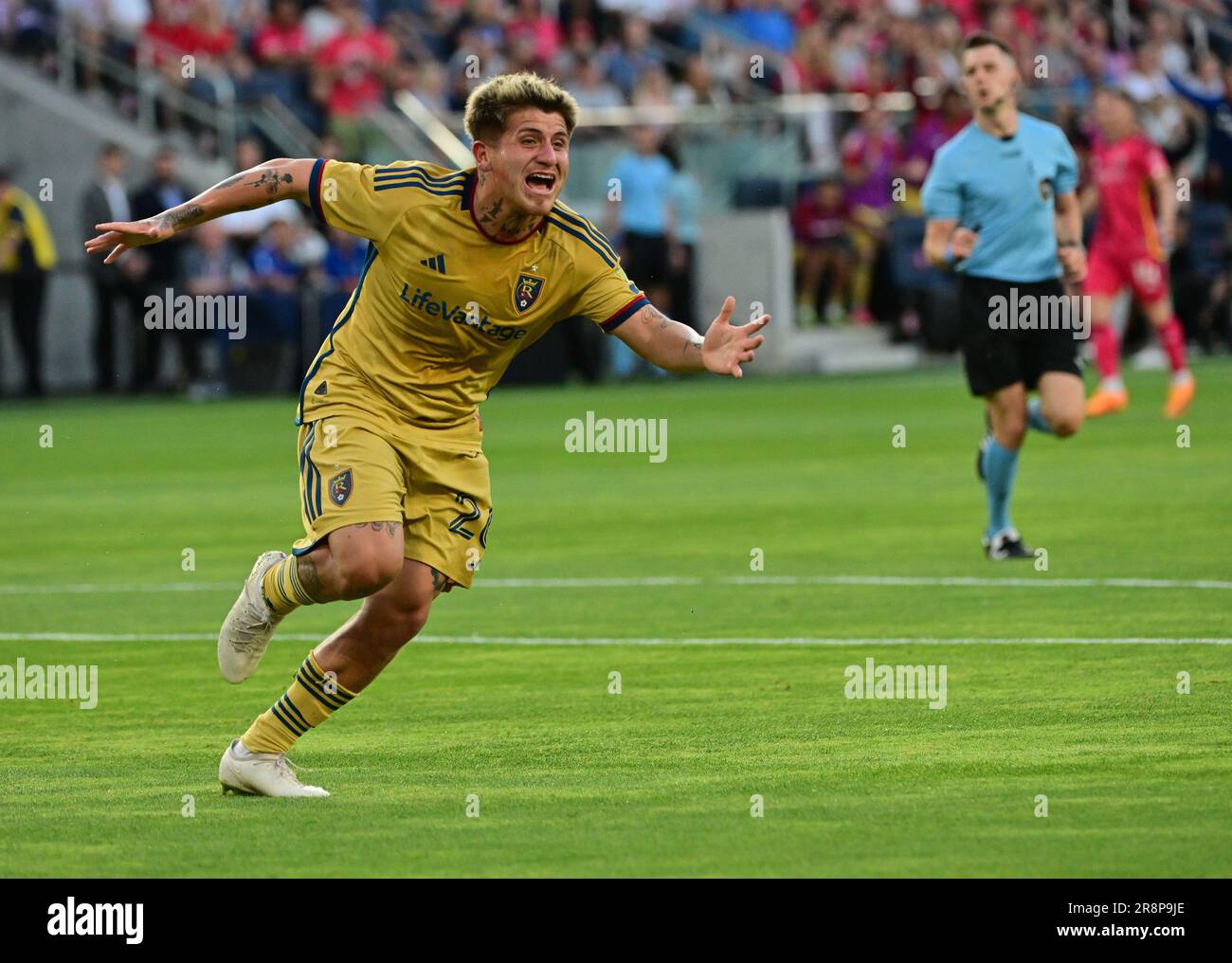 Real Salt Lake midfielder Diego Luna (26) celebrates his first-half ...