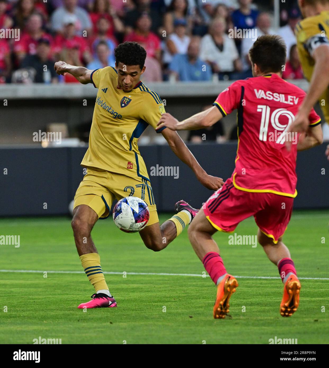 Real Salt Lake forward Bertin Jacquesson (27) winds up a shot on goal ...