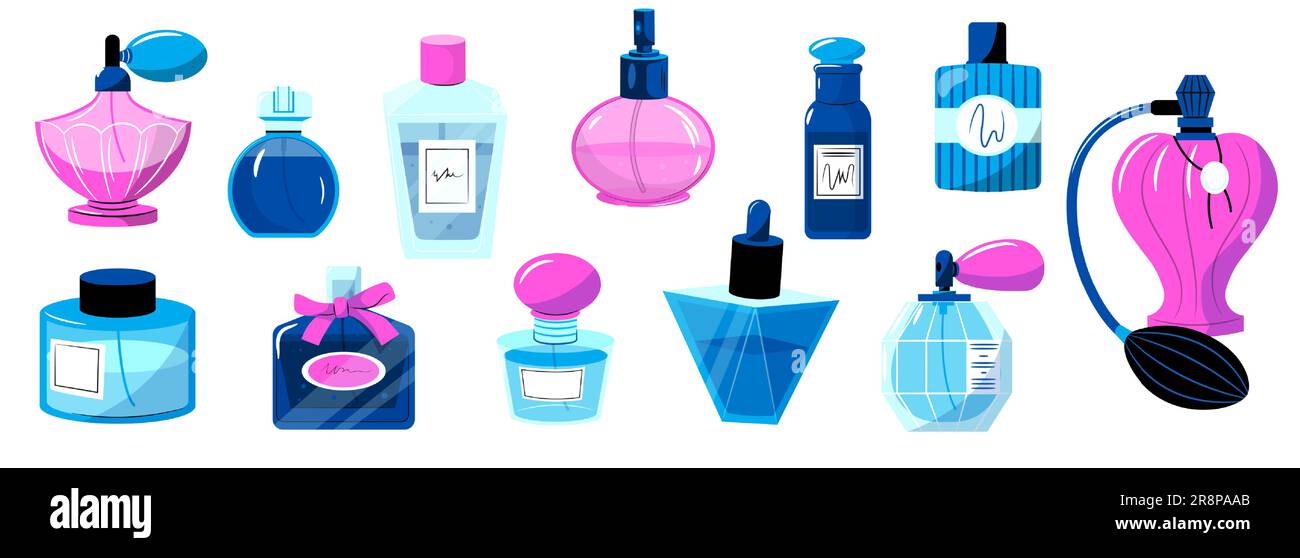 Cartoon perfume bottles. Colorful tubes with luxurious fragrances and ...