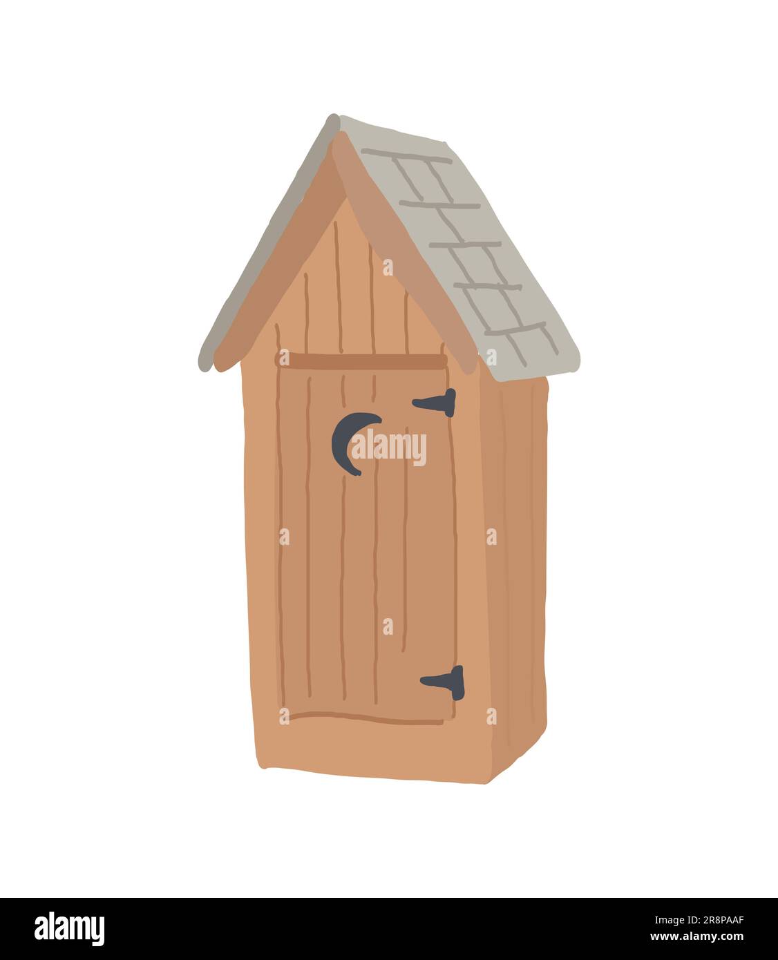 Cute country Outdoor toilet with door and roof. Exterior of portajohnes ...
