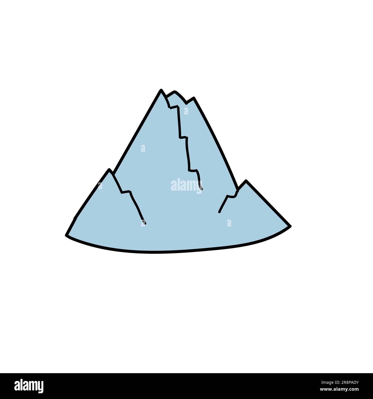 Hand drawn doodle mountain. Simple blue mountain with cracks and relief ...