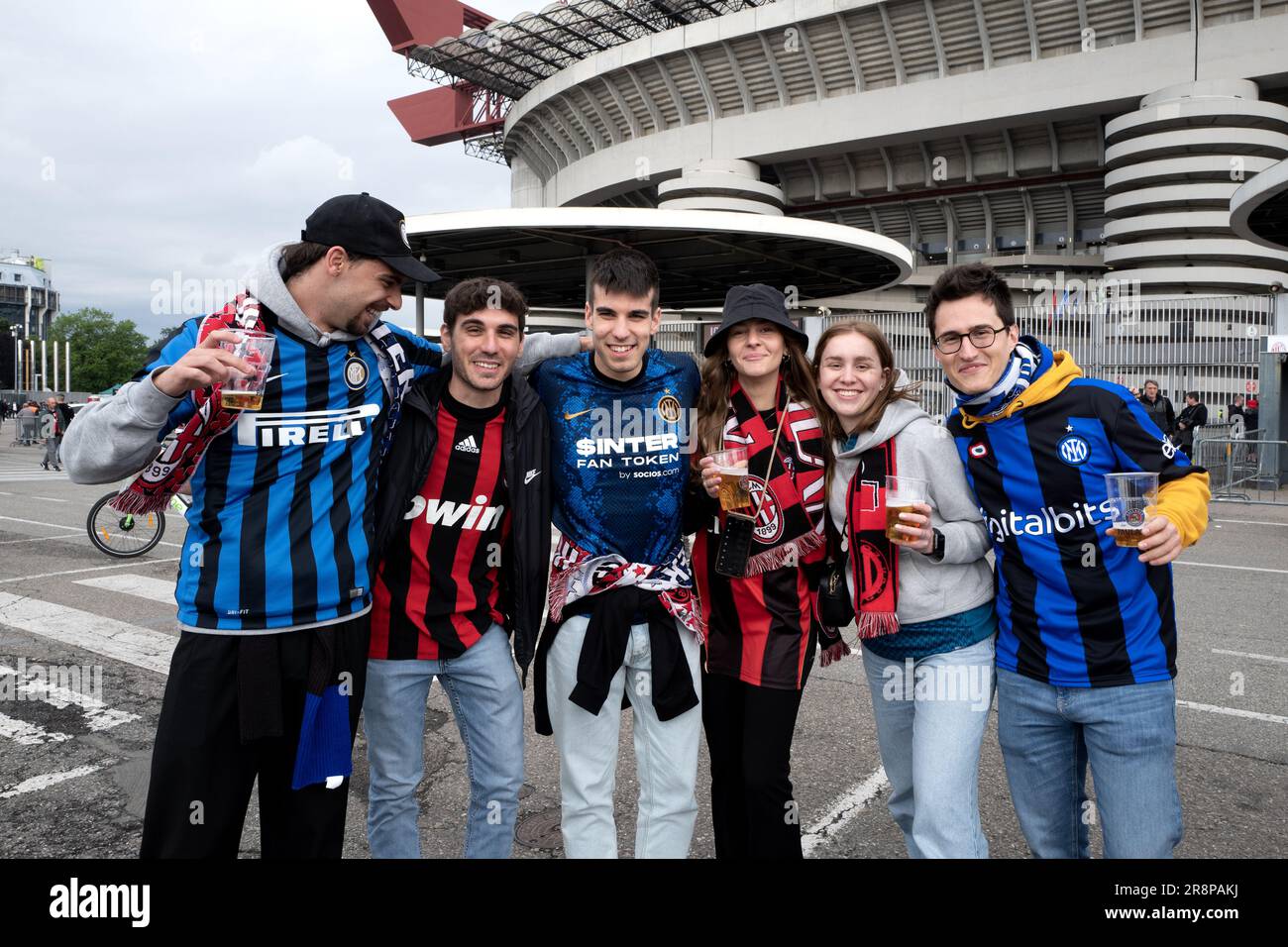 AC Milan and Inter Milan' fans gathering togheter outside the San Siro ...