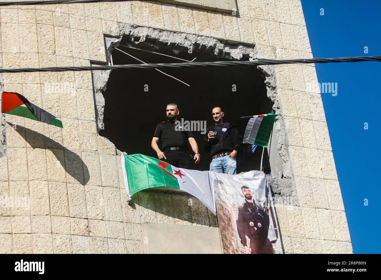 Nablus, Palestine. 22nd June, 2023. Palestinians inspect a destroyed ...