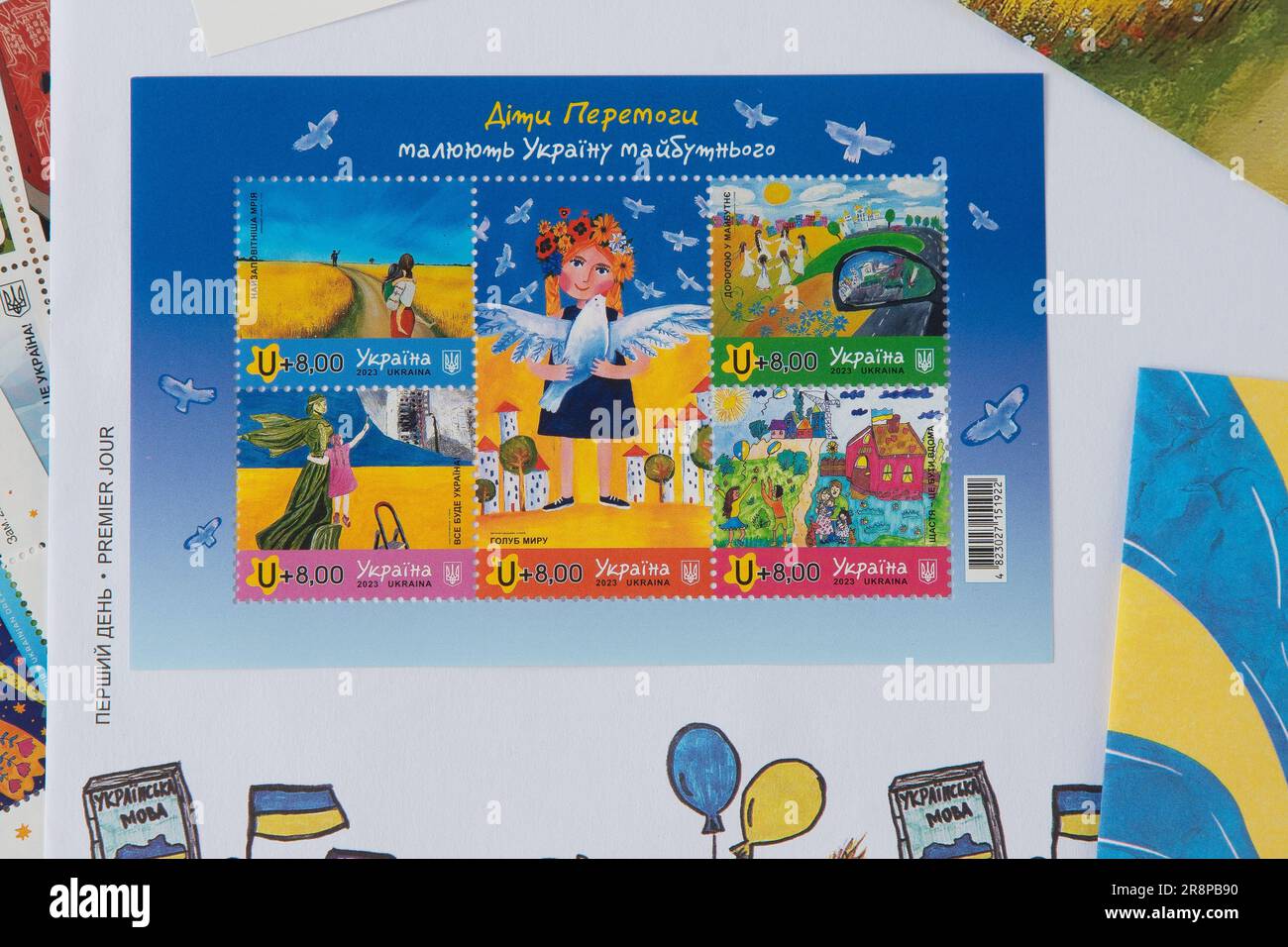 Ukrposhta. A set of different Ukrainian postage stamps and postcards ...