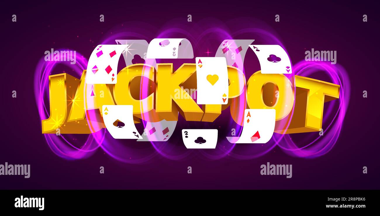 Golden word jackpot with magical glow and flying poker cards. Vector ...