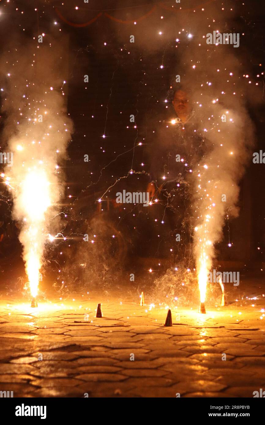 fire crackers captured at high shutter speed. There is a festival call ...