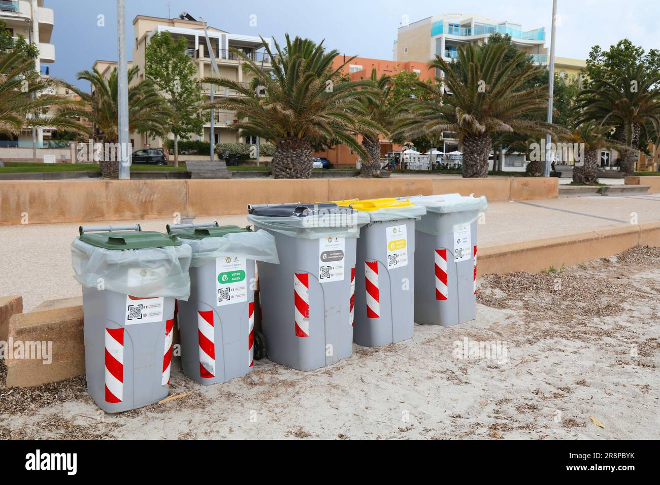 ALGHERO, ITALY - MAY 29, 2023: Public beach waste sorting in municipal ...