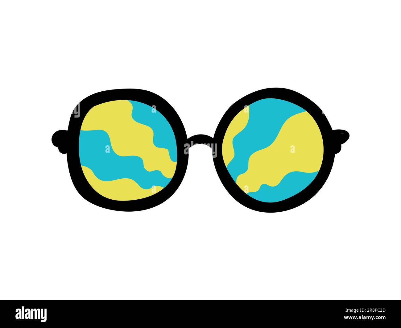 Groovy y2k sunglasses with blue yellow abstract waves. hippy element ...