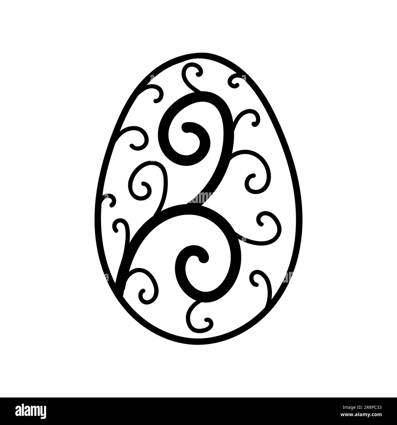One easter egg with black vignette, scroll ornament on white background ...