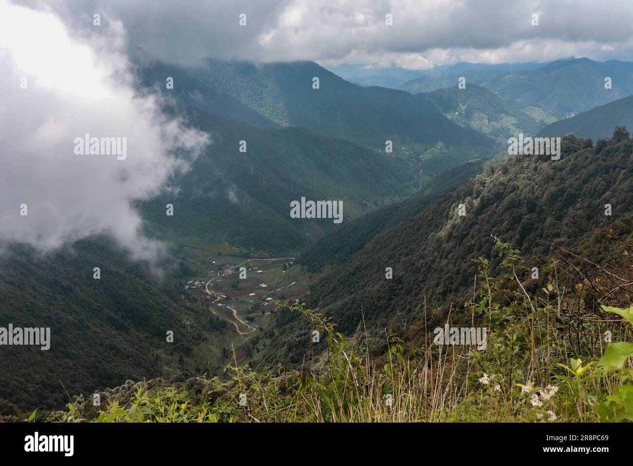 a beautiful small village in nepal view capturedfrom the hill. i gained ...