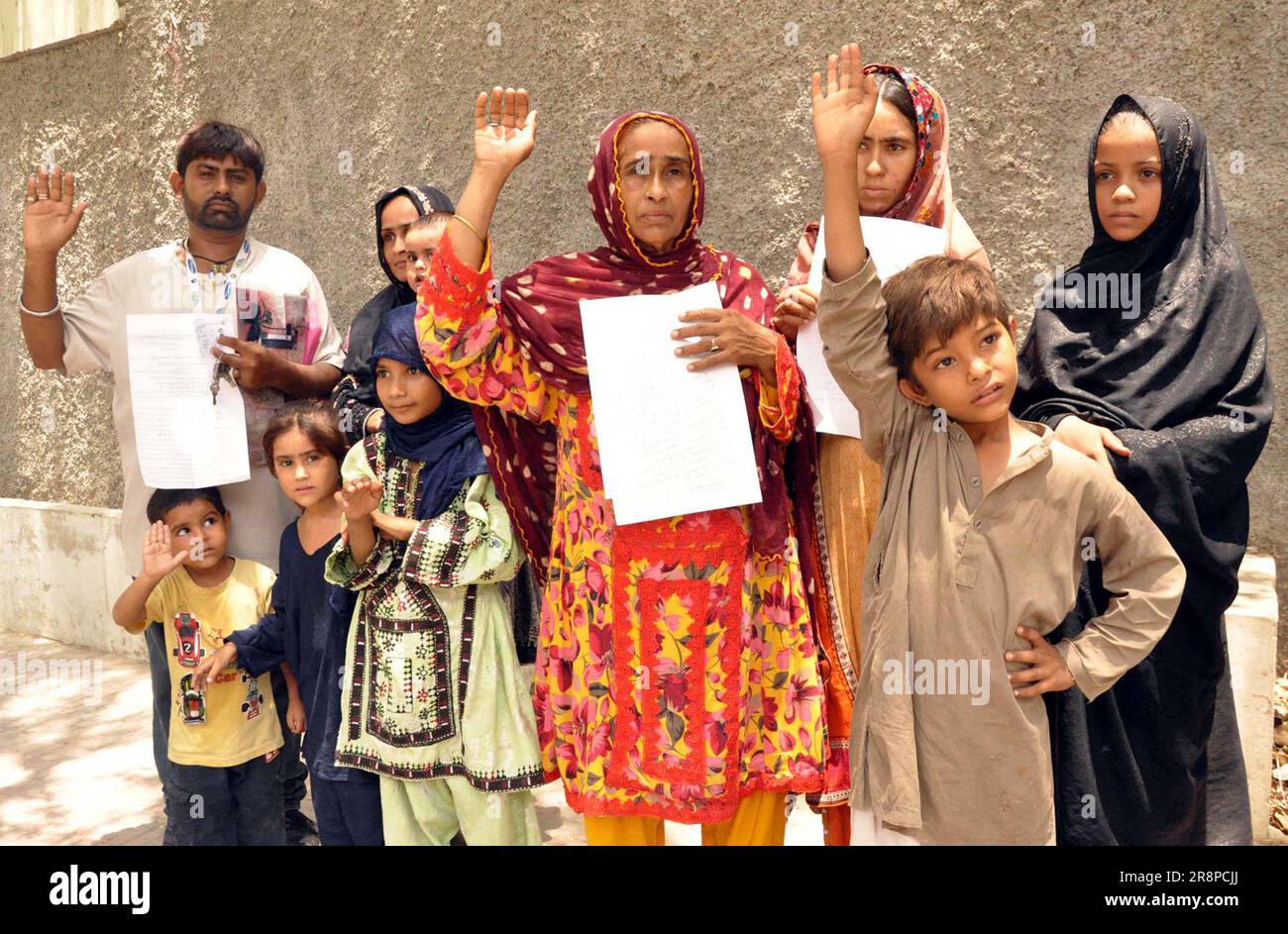 Hyderabad, Pakistan, June 22, 2023. Residents of Makrani Para are ...