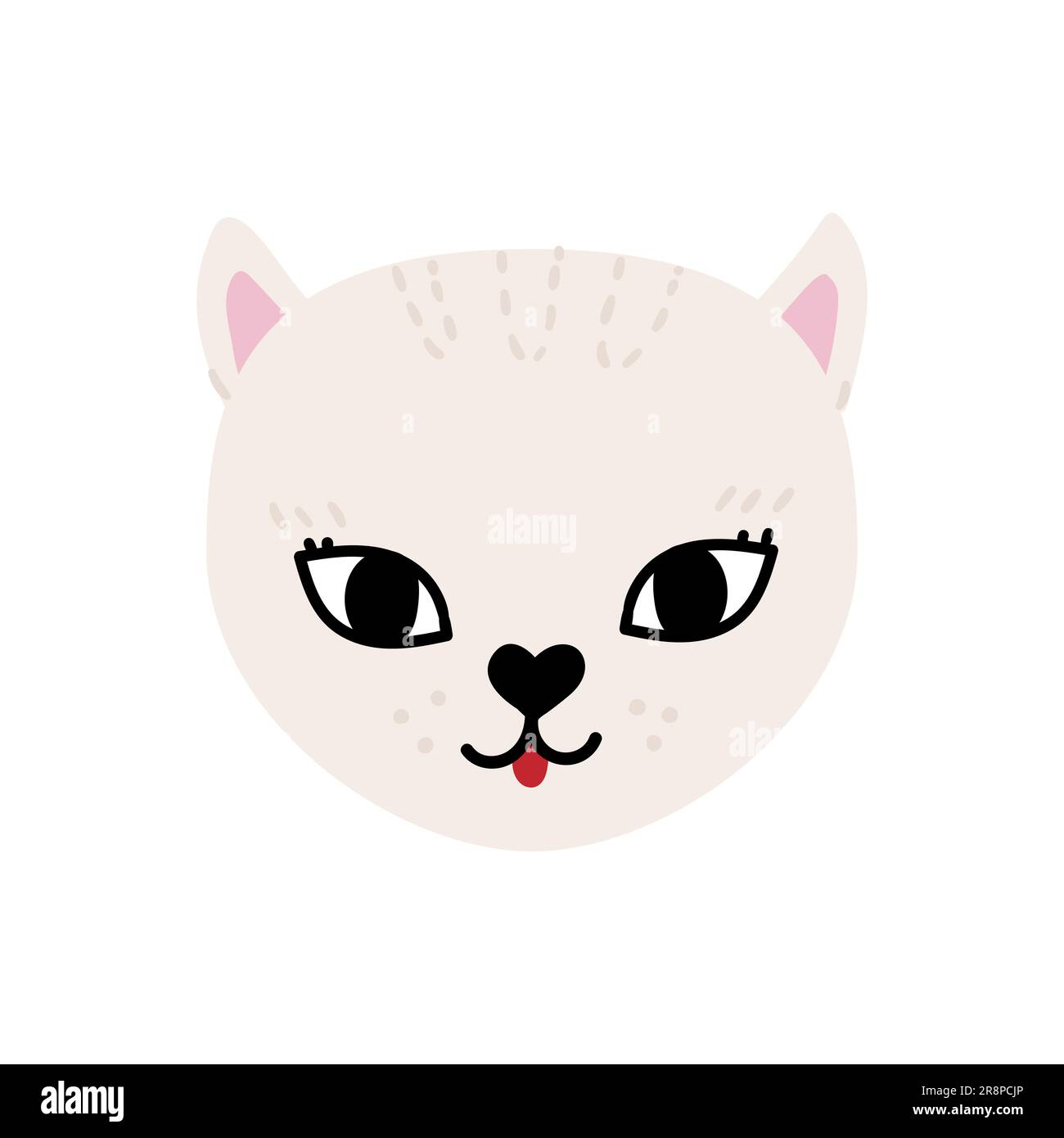 Cute hand drawn cat. Coored animal s face with nice elements, whiskers ...