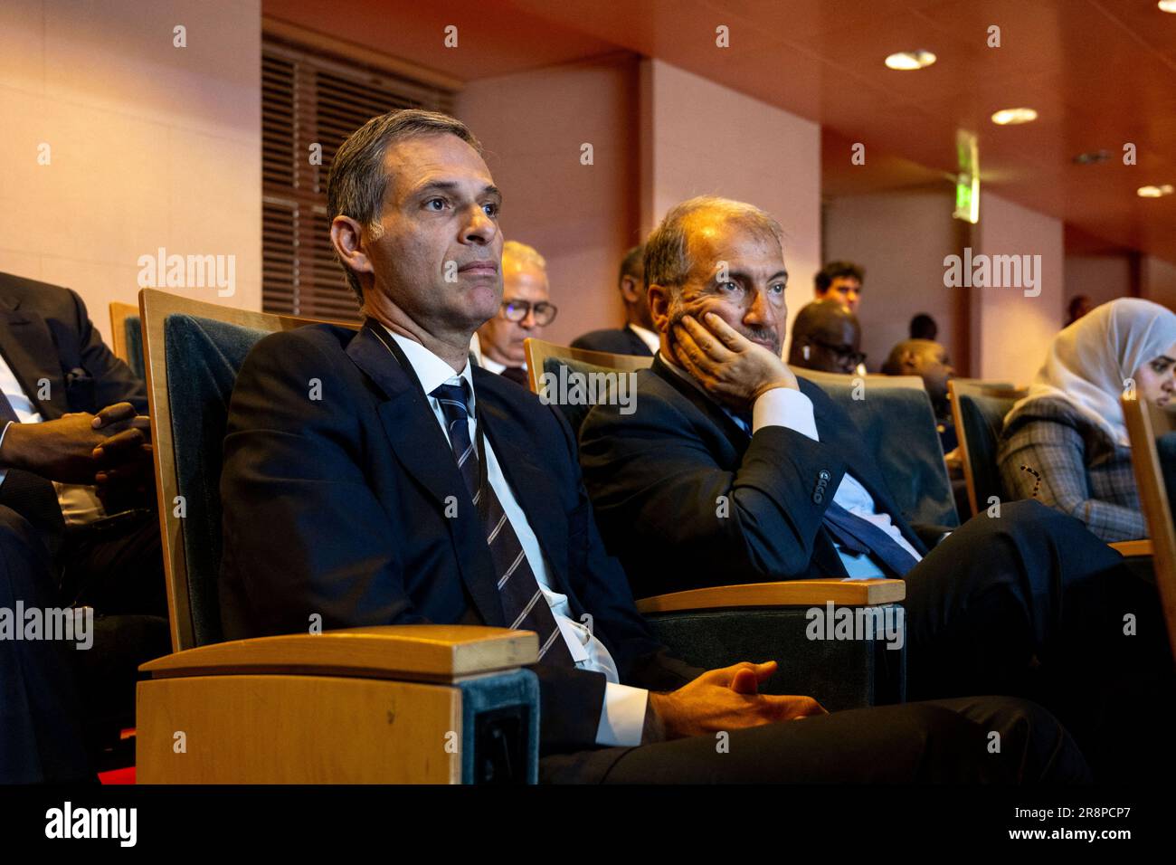 Paris, France. 22nd June, 2023. Rodolphe Saade (from CMA-CGM) and Samir ...