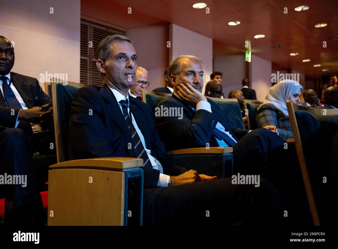 Paris, France. 22nd June, 2023. Rodolphe Saade (from CMA-CGM) and Samir ...