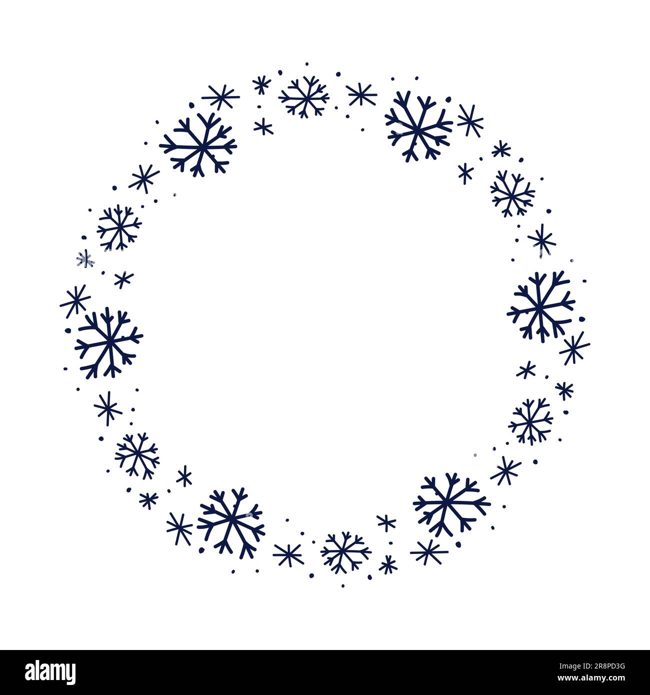 Hand drawn circle doodle simple frame withsnowflakes. Childish drawing ...