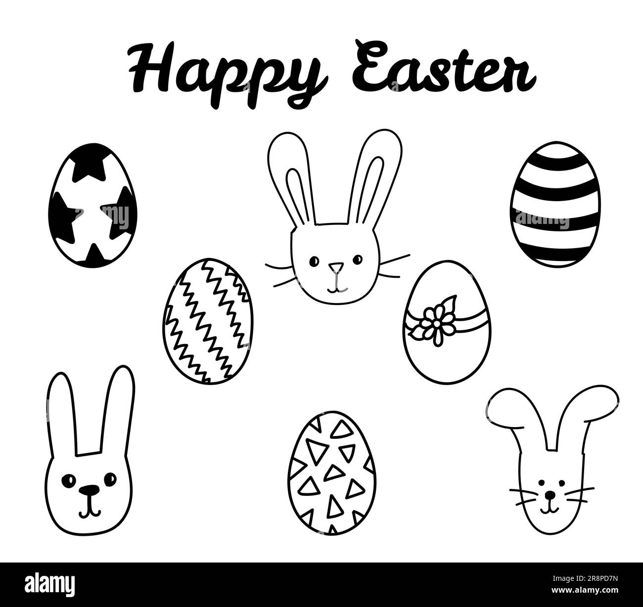 Hand drawn Easter eggs and bunnies doodle set. ornament holidays design ...